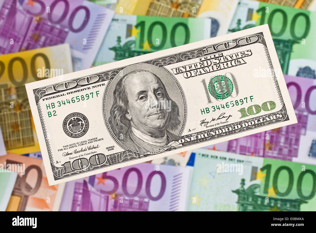 Dollar and euro of bank notes. Symbol differences euro of dollar ...
