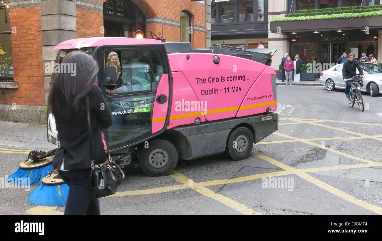 A pink street sweeper in Dublin city centre during the build up to the ...