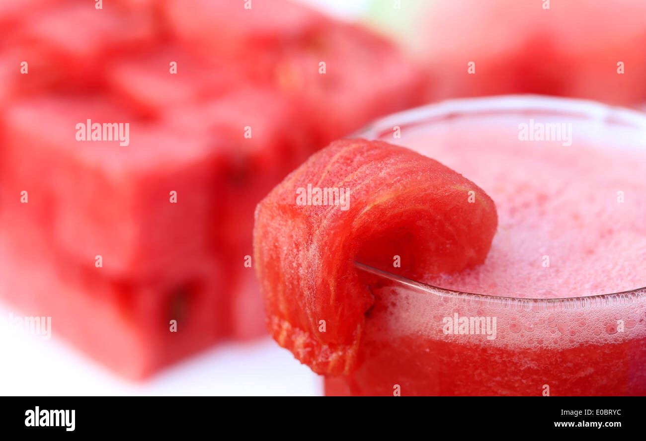 Watermelon juice with sliced fruit Stock Photo - Alamy