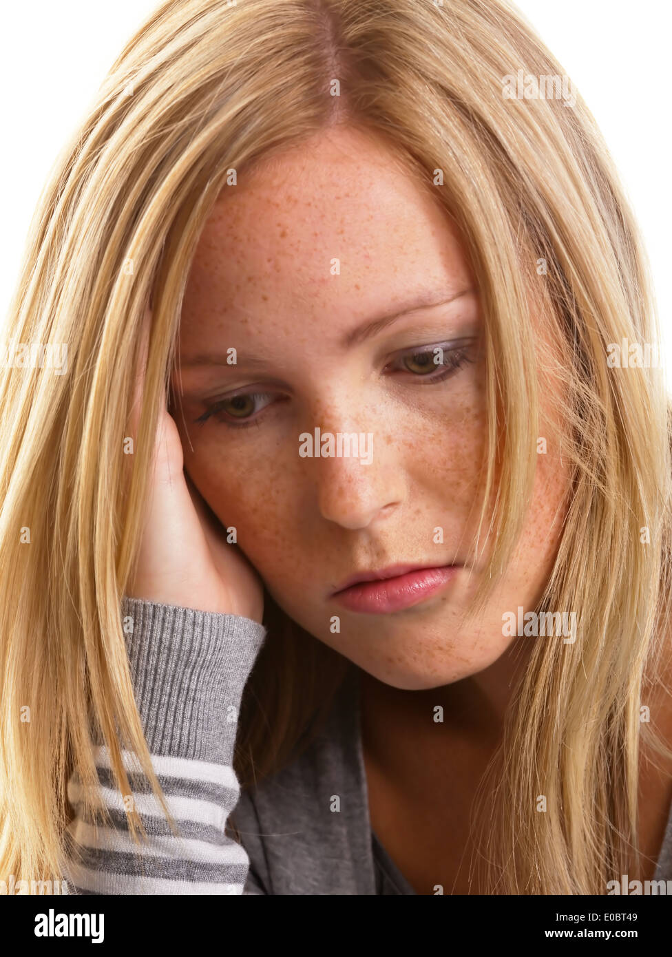 Portrait of a pensive young woman. Worries and problems, Portrait einer ...