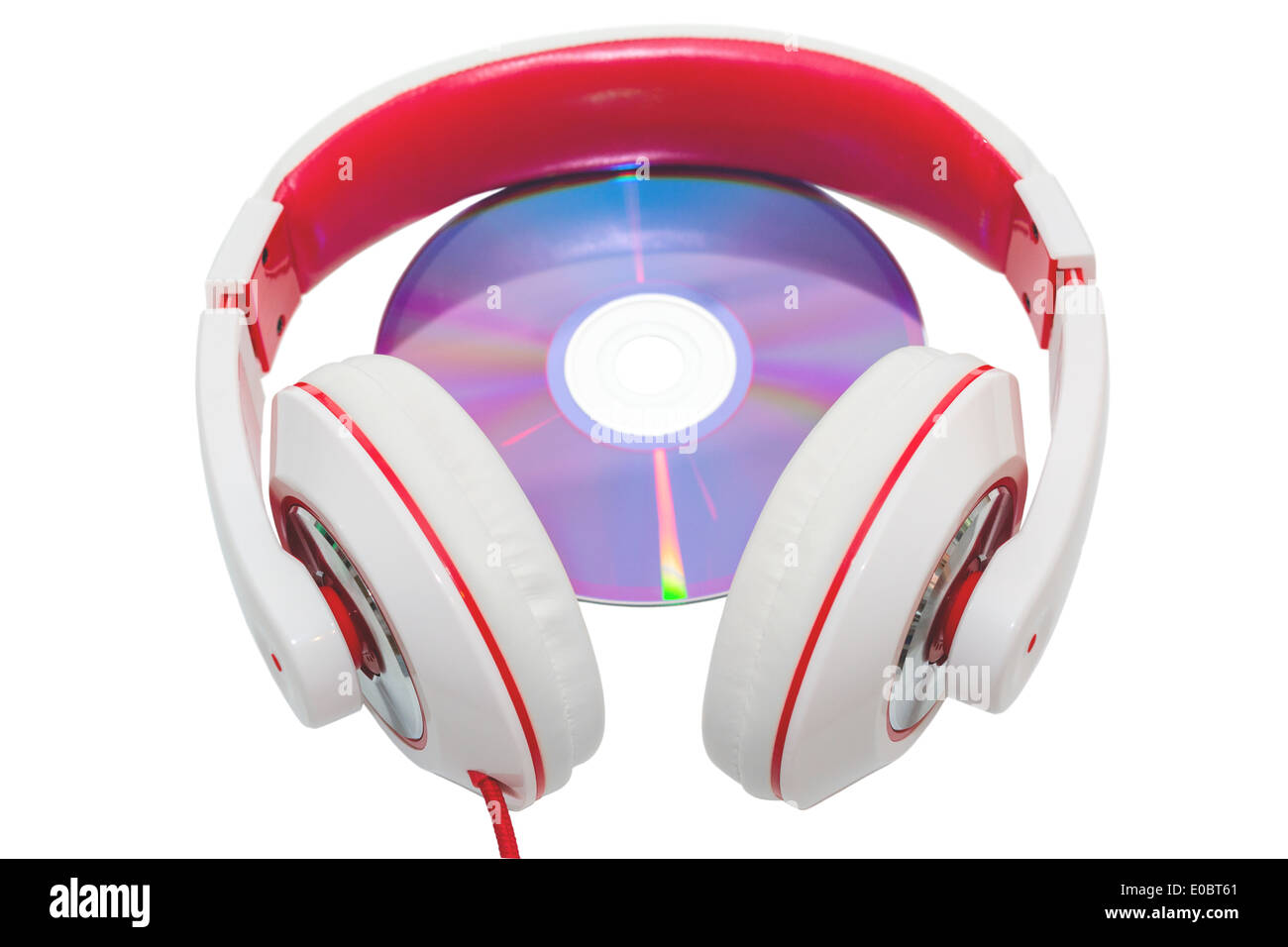 Colorful casual wired headphones and multimedia disc isolated on white ...