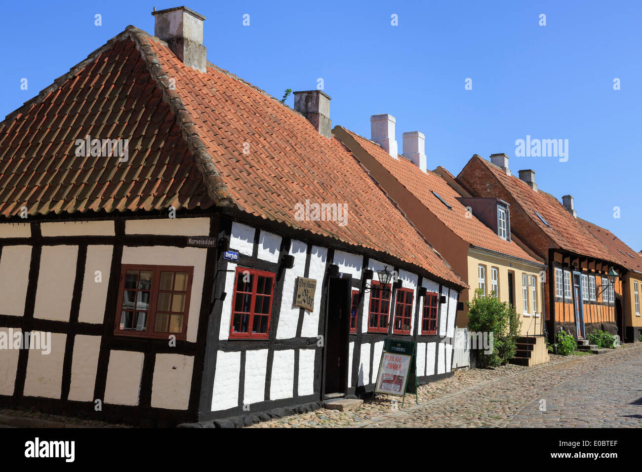 Quaint old 17th century Den skæve bar (The Crooked Bar) in cobbled ...