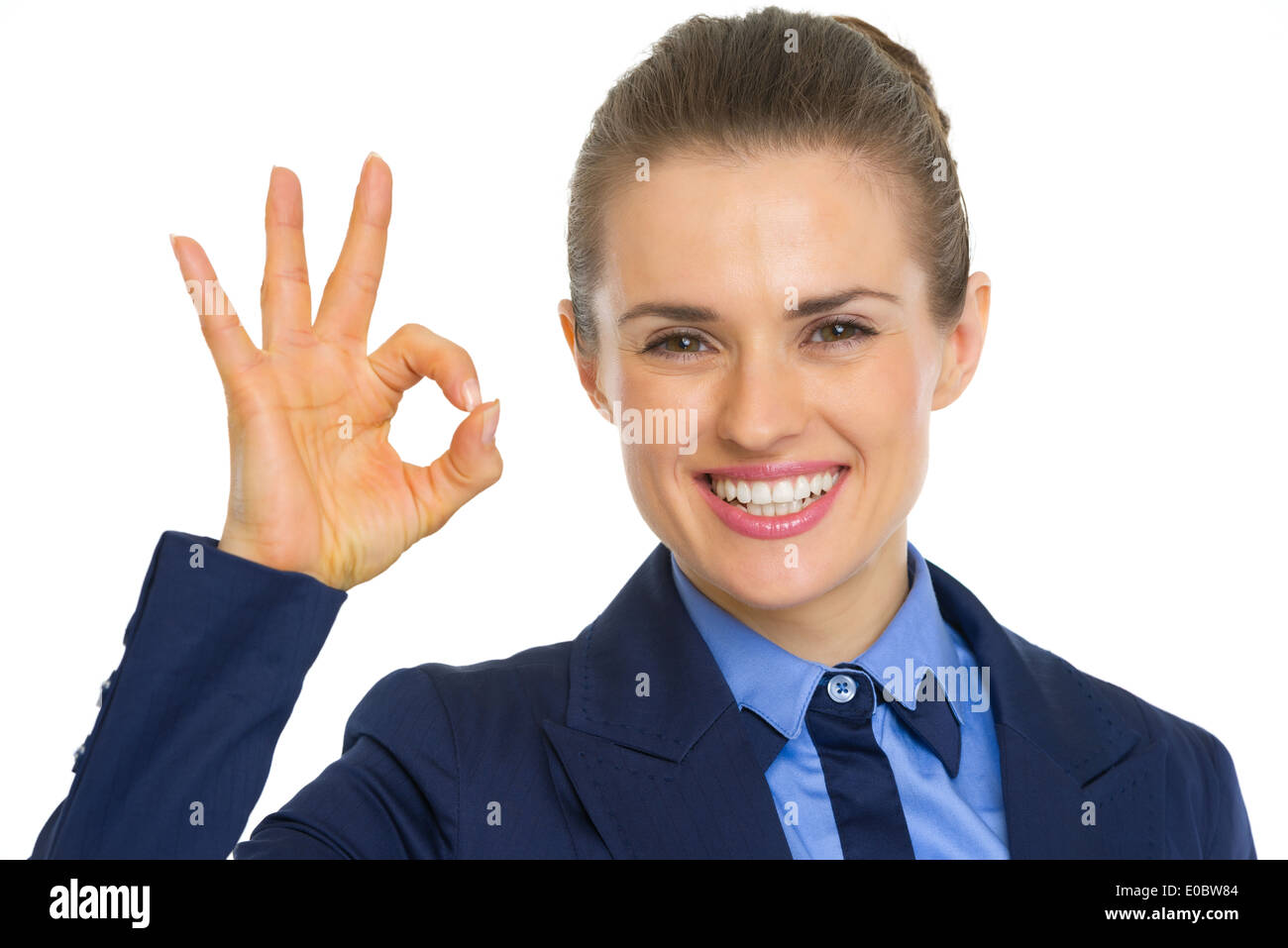 Smiling business woman showing ok hi-res stock photography and images - Alamy