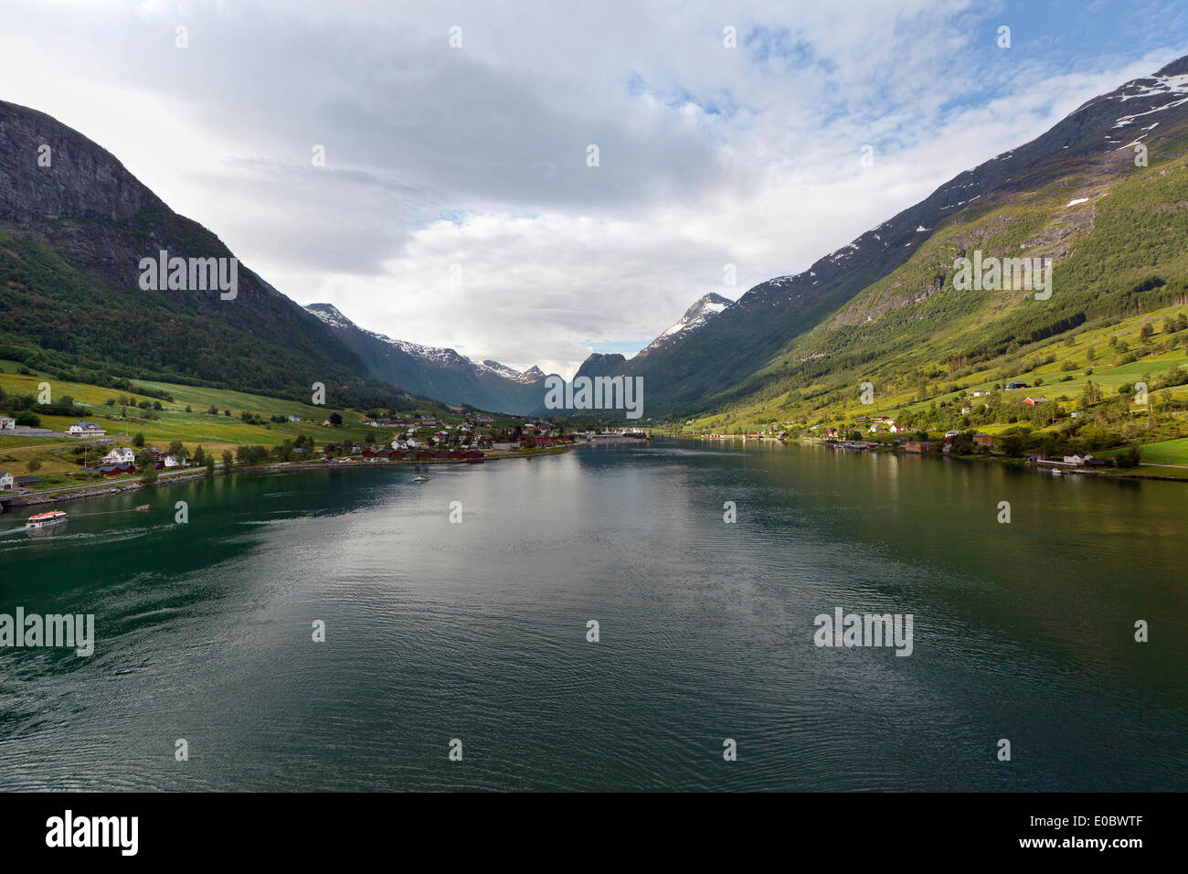 View of fjord and mountains in Olden, Norway Stock Photo - Alamy