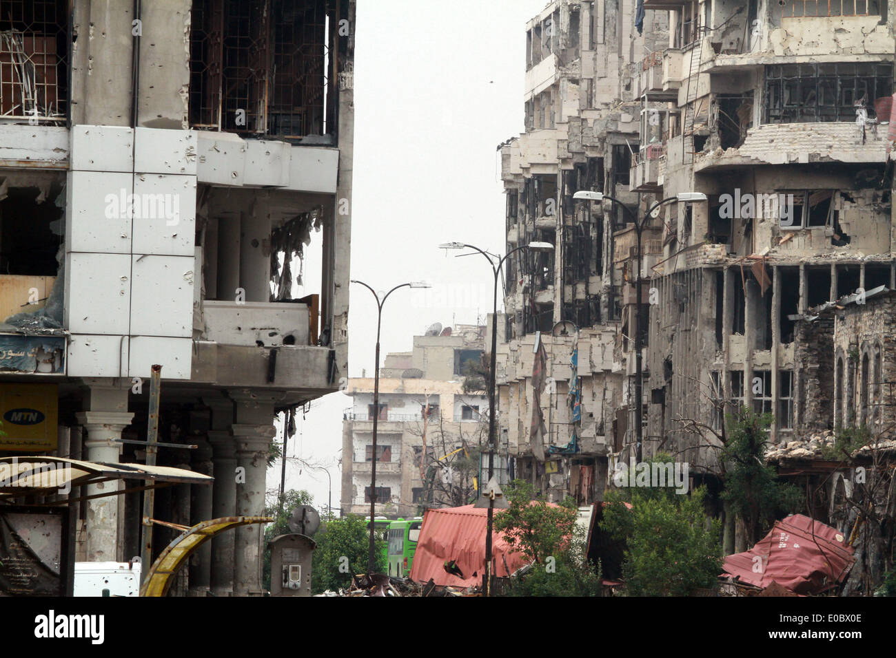 Homs. 8th May, 2014. Damaged buildings are seen in the old city of Homs ...