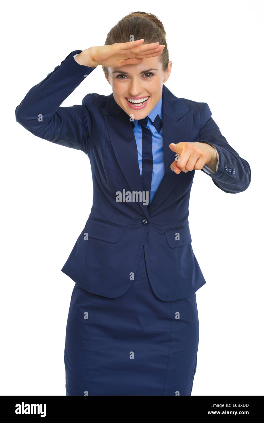 Happy business woman pointing in camera Stock Photo - Alamy