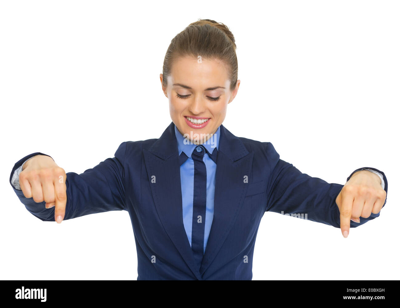 Woman pointing down hi-res stock photography and images - Alamy