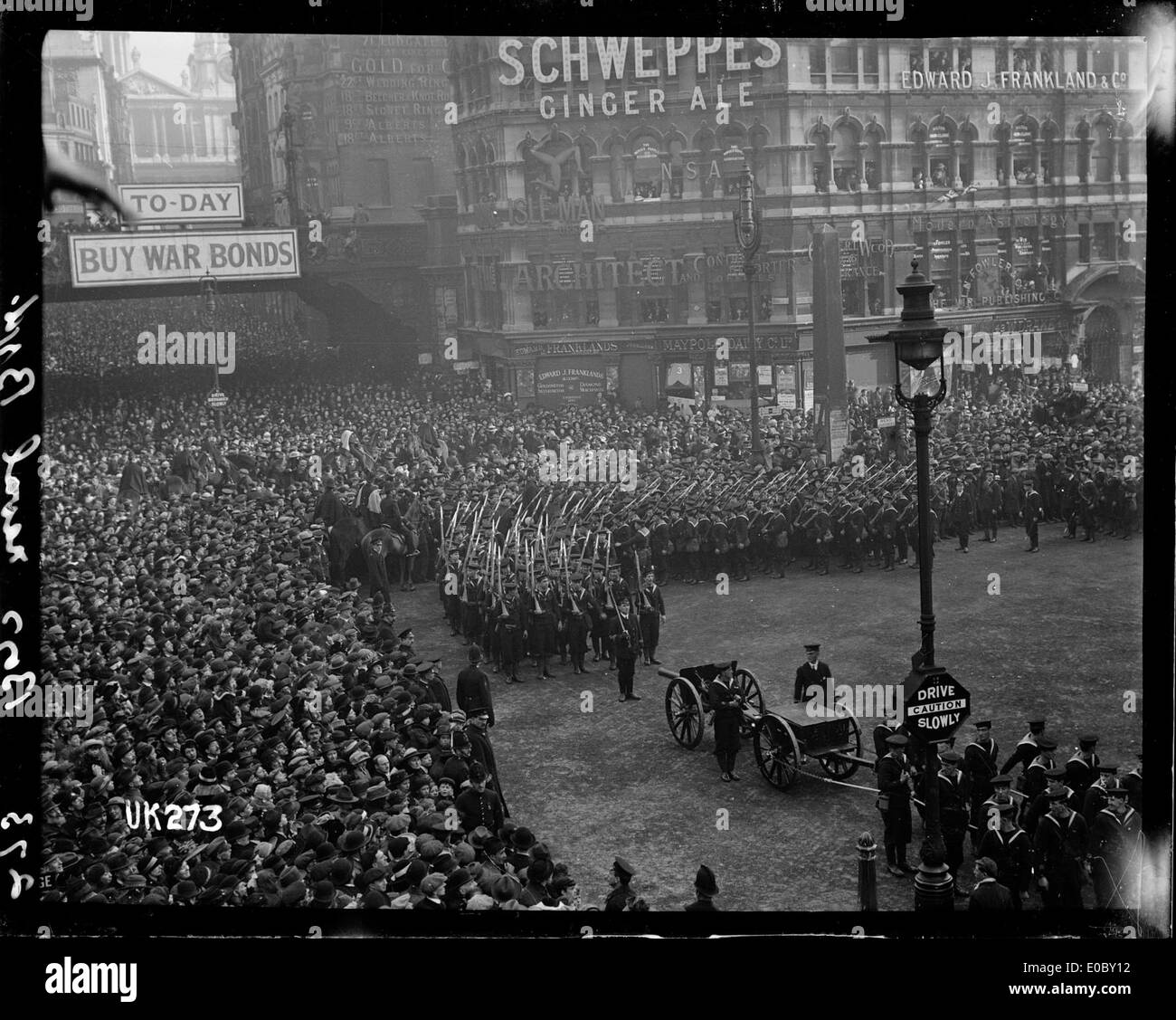 This photograph shows a naval contingent marching in London to ...