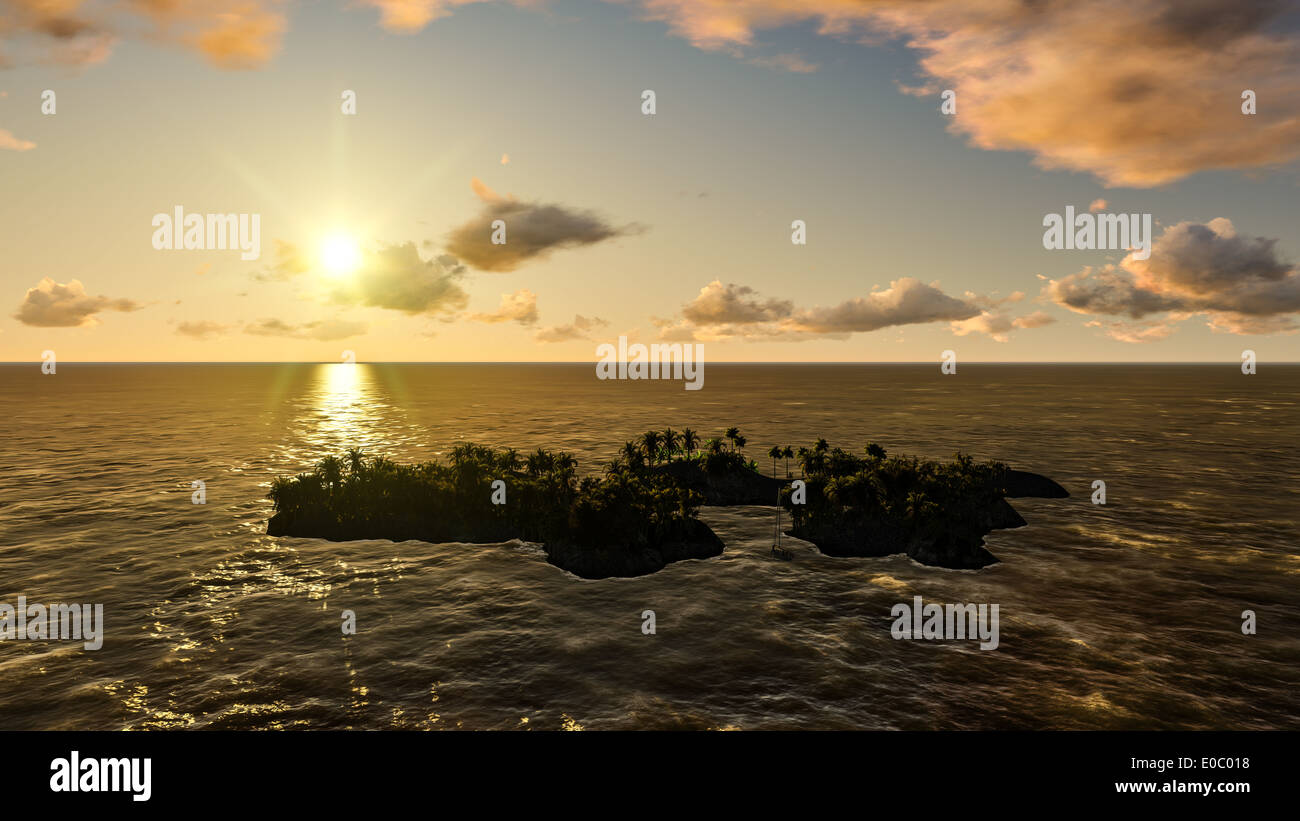 illustration of a tropical island in the sunset Stock Photo - Alamy