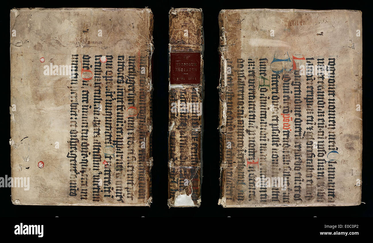A fragment of a 16th-century manuscript bookbinding, likely from a ...