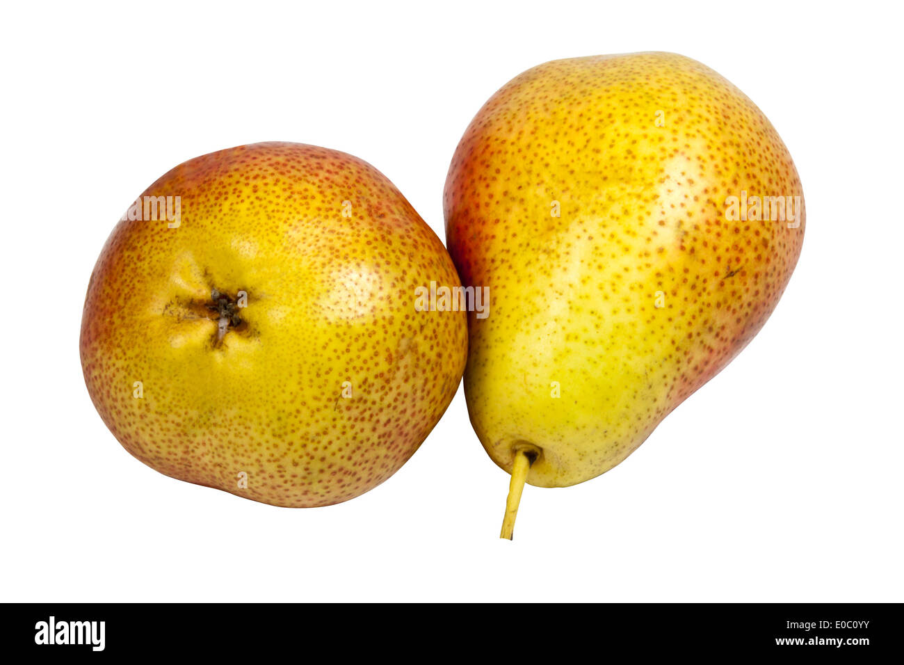 two fresh ripe golden pears on white background Stock Photo - Alamy