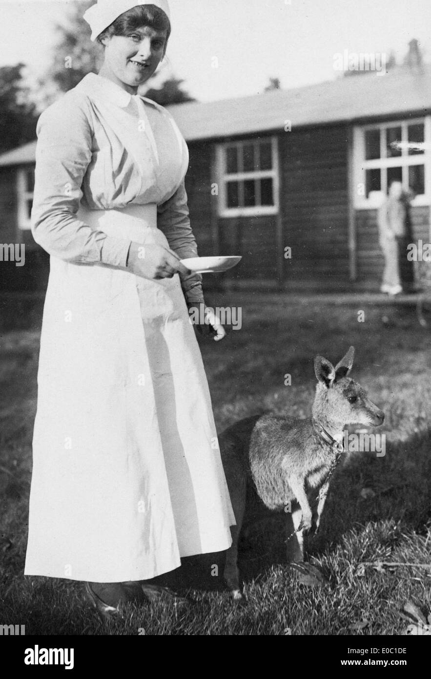 A photograph showing an Australian nurse with a kangaroo mascot ...
