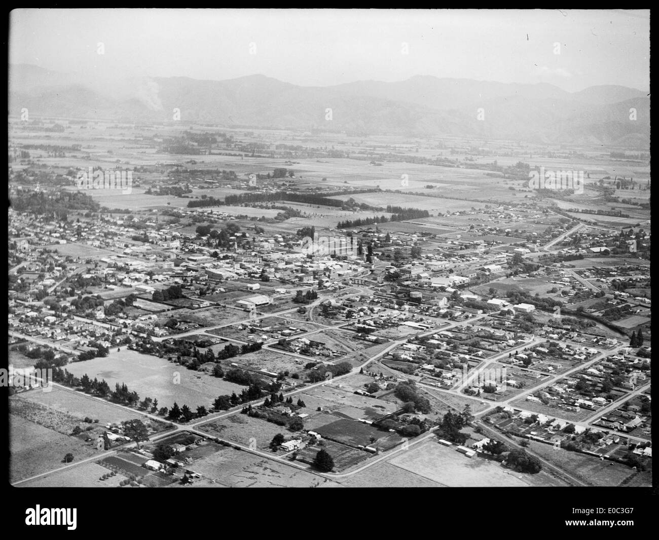 This aerial photograph from around 1938 shows Blenheim, a town in New ...