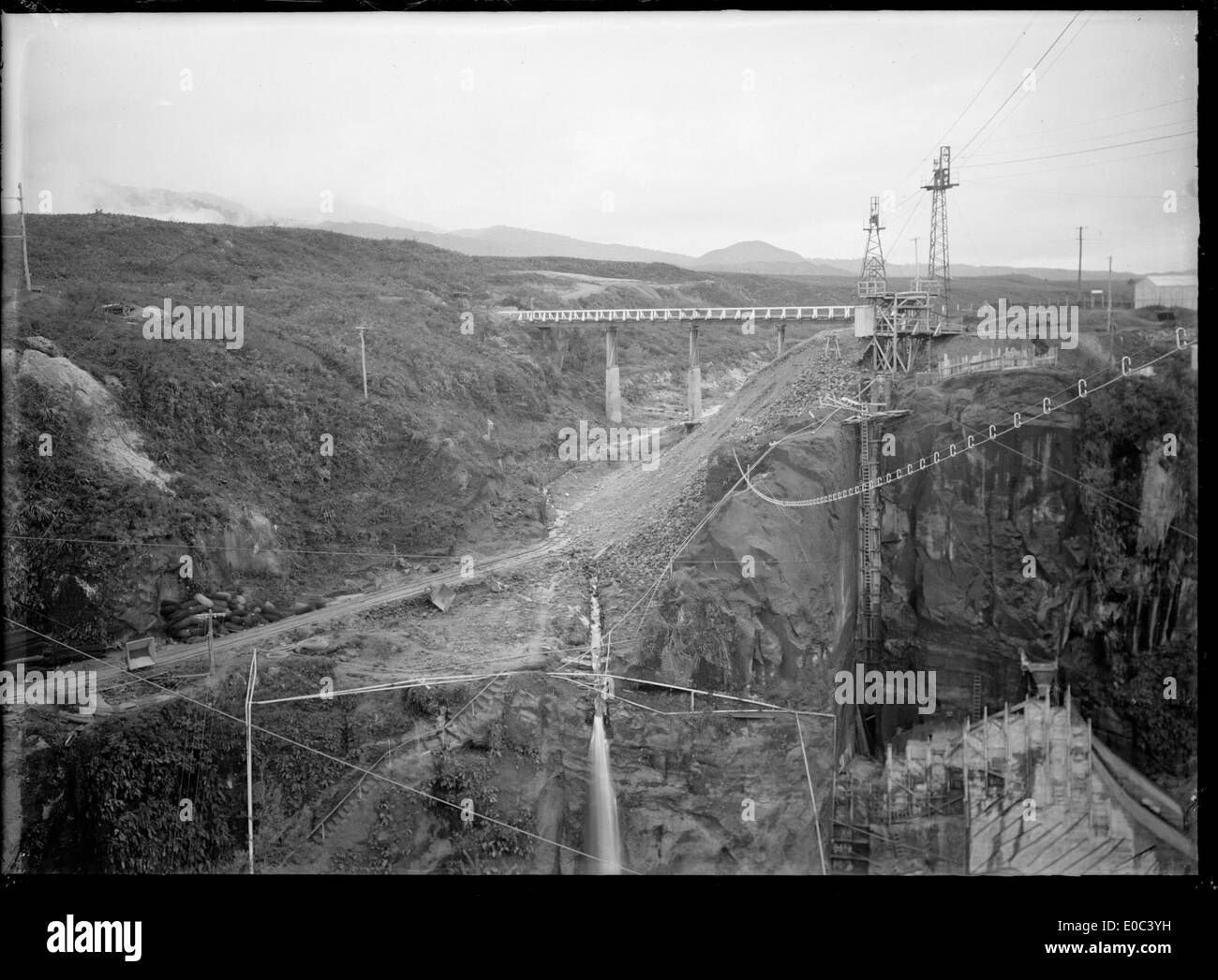 A photograph of the Arapuni hydro-electric power project during its ...
