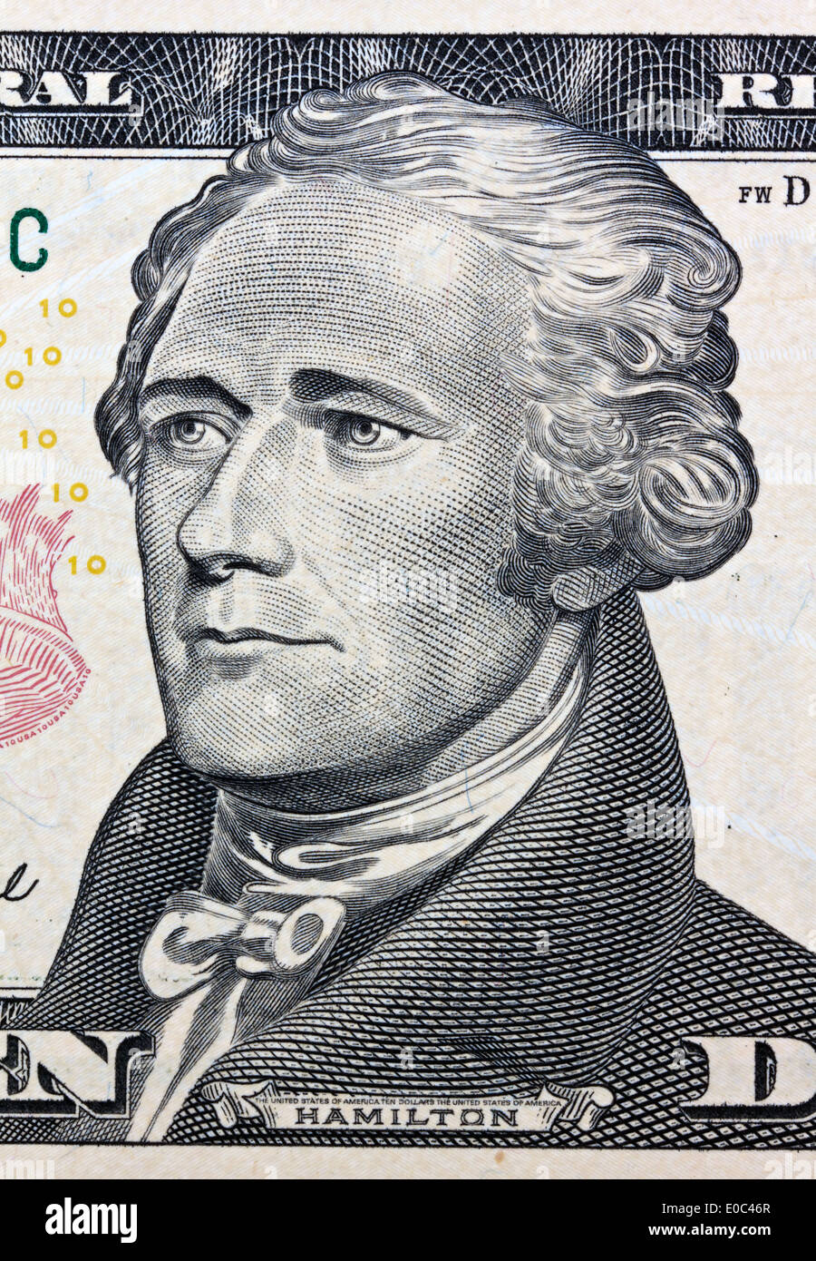 Detail of American dollar of bank notes. Hamilton portrait, Detail von ...
