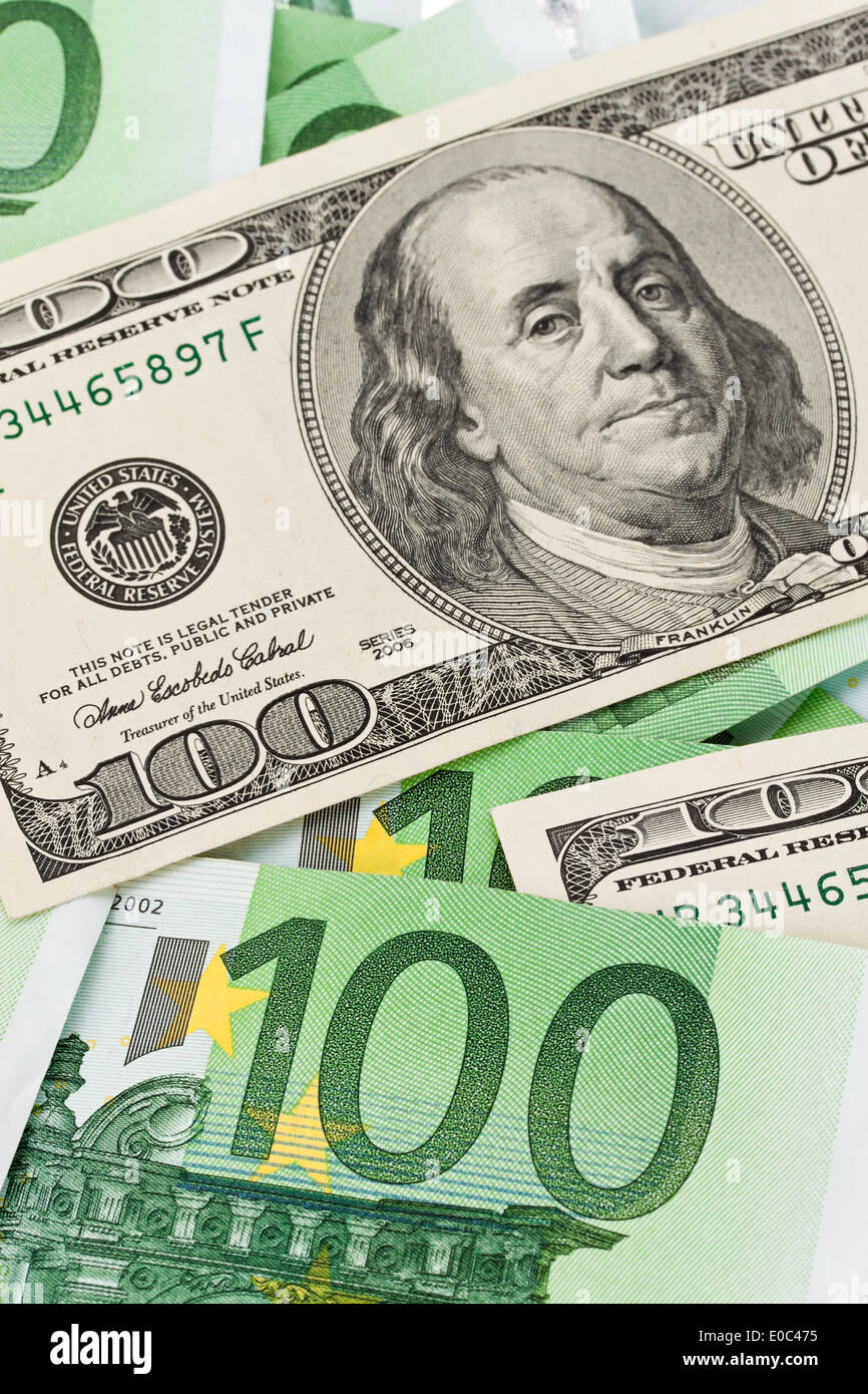 Dollar and euro of bank notes. Symbol differences euro of dollar ...