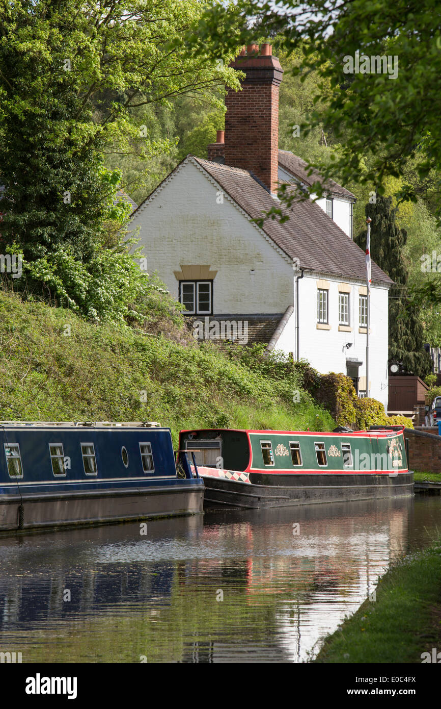 Narrowboat moored on the Staffordshire and Worcester Canal, England, UK ...
