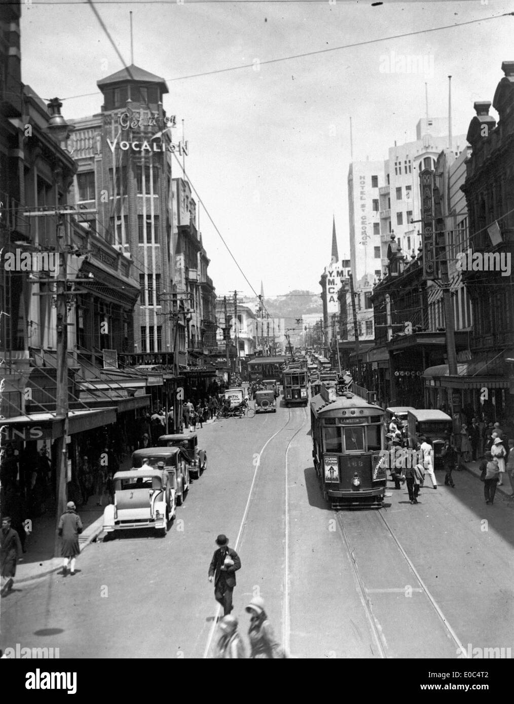 A historical image of Willis Street in Wellington, New Zealand, circa ...