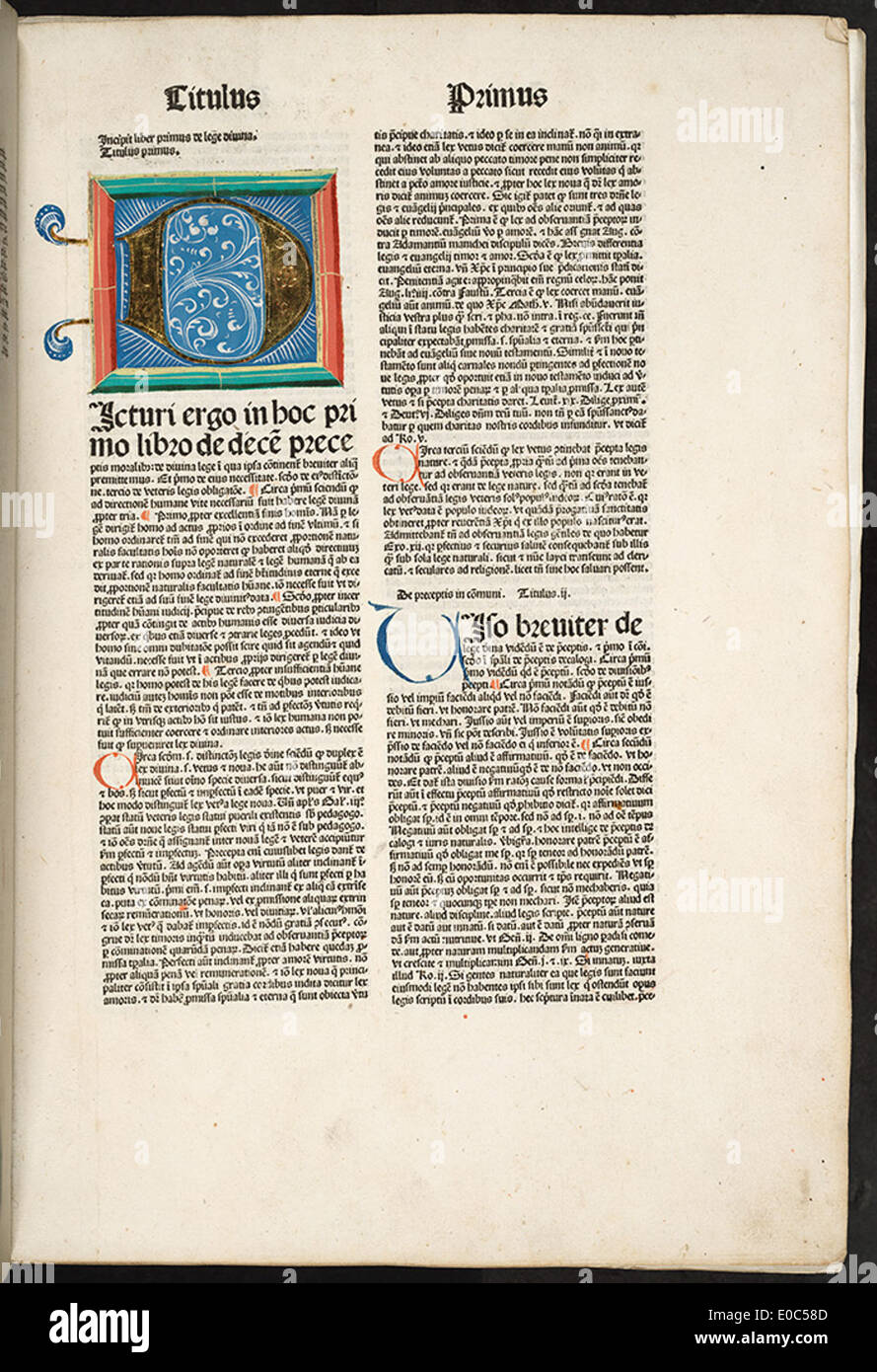 An illuminated initial 'D' from the 15th century, showcasing intricate ...