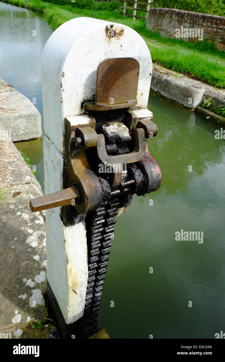 Canal lock water valve mechanism on Grand Union Canal, Aylesbury Stock ...