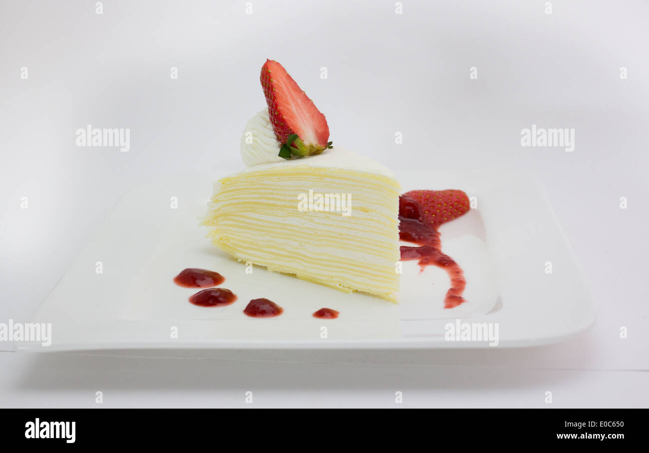 Strawberry crape cake on plate Stock Photo - Alamy