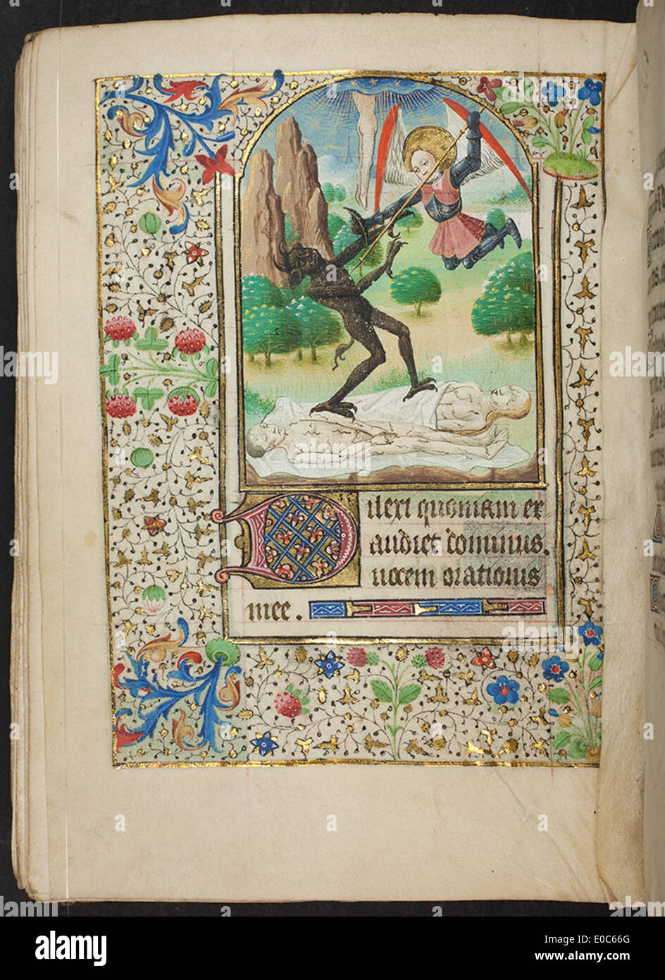 This image shows a page from a 15th-century Book of Hours, featuring ...
