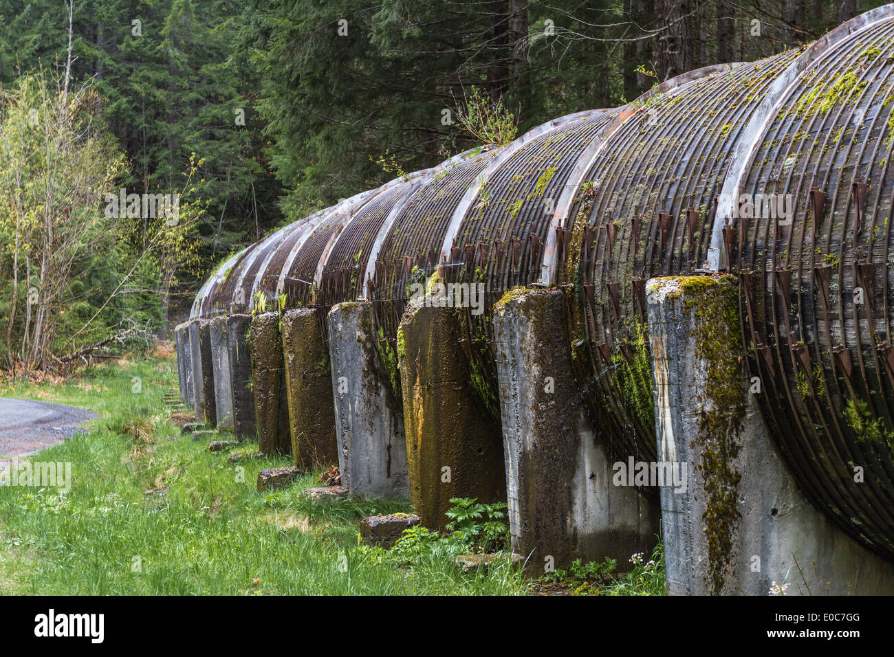 old wooden water pipes transporting water in oregon Stock Photo - Alamy