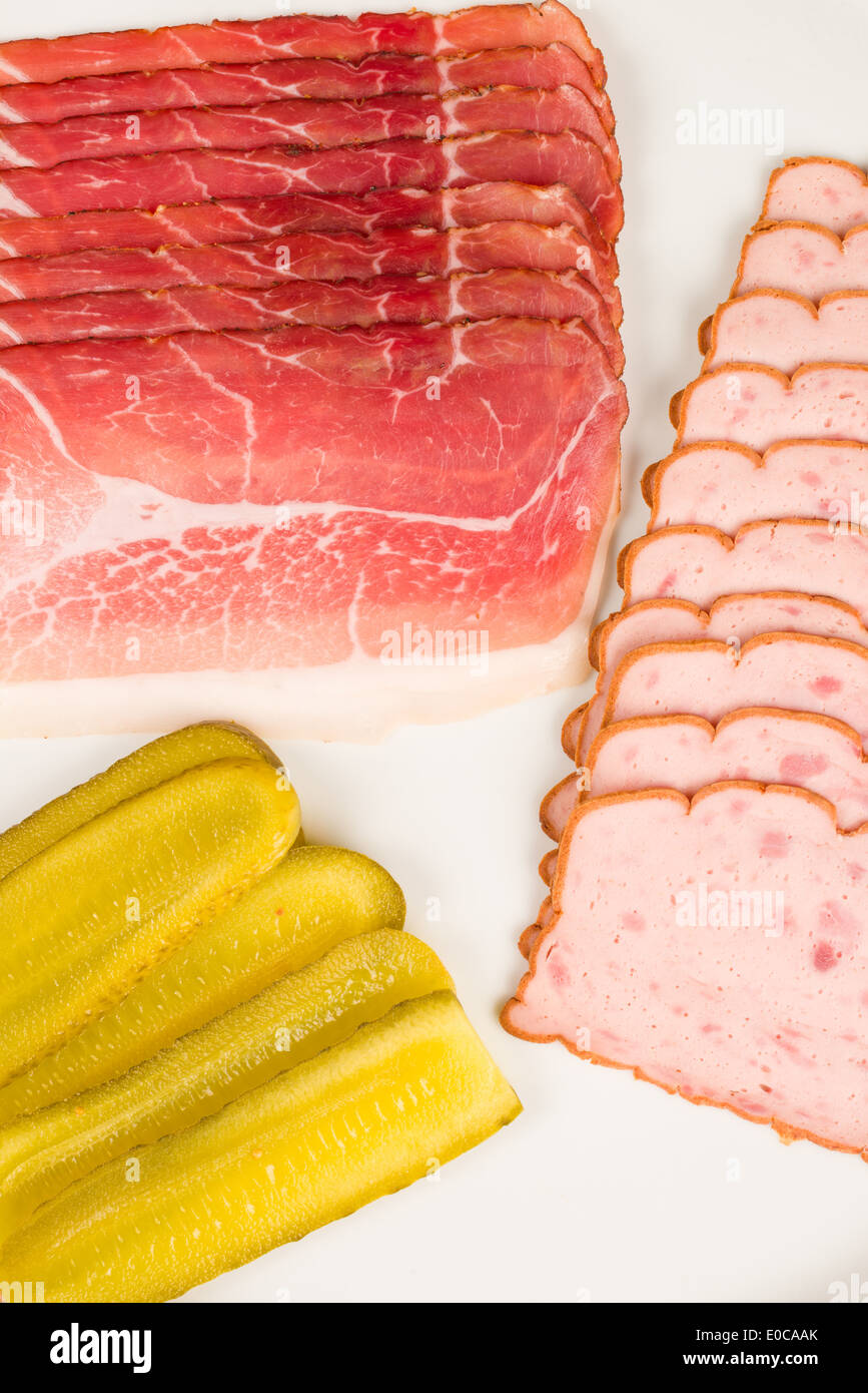 Ham and leberkaese, traditional German cold meat Stock Photo - Alamy