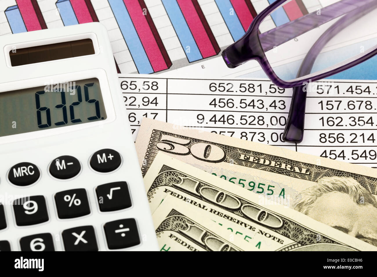 A pocket calculator and dollar Stock Photo - Alamy