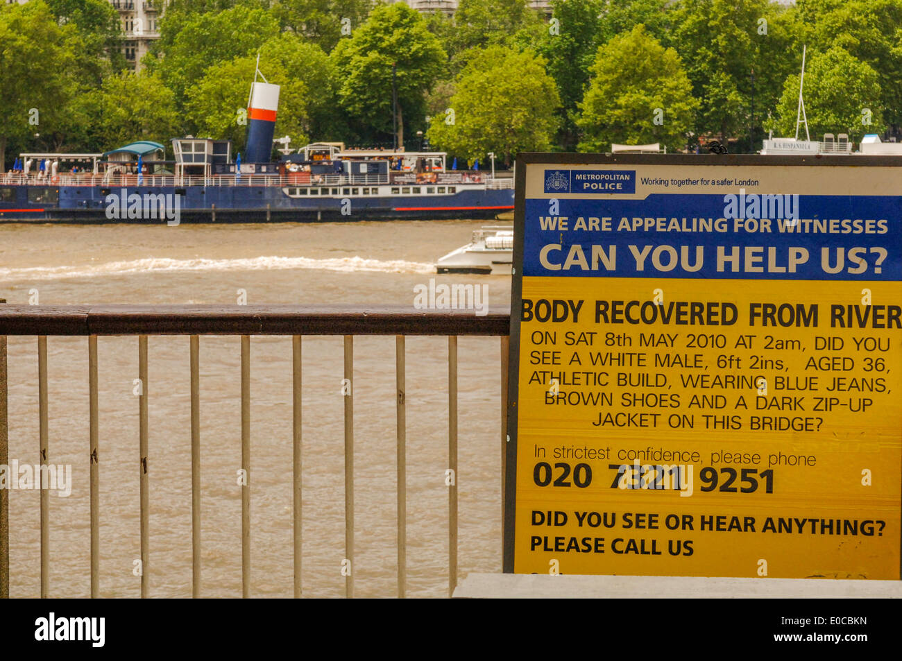 Police requesting help sign of body recovered information board beside ...