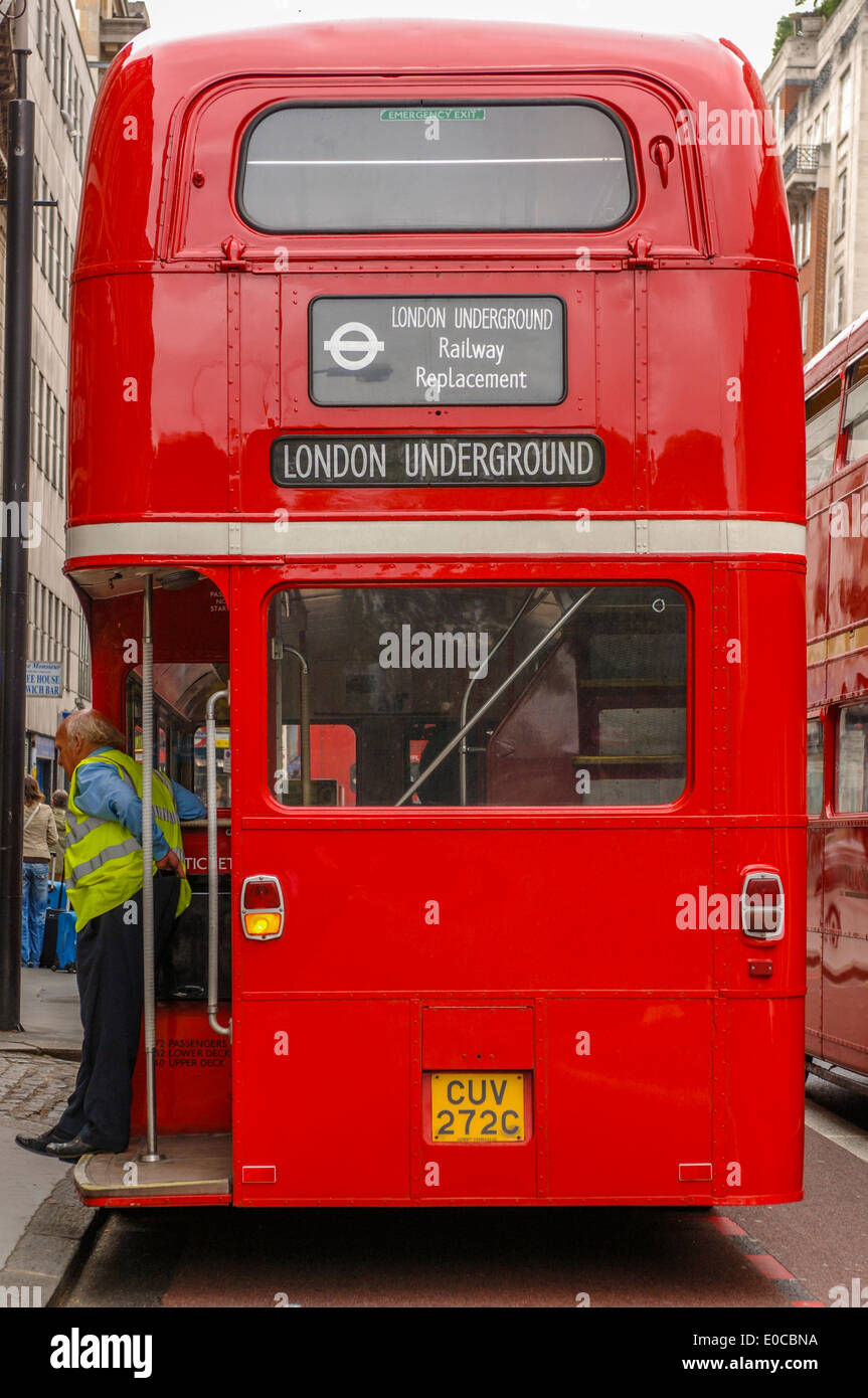 A Red, Route Master Bus on Rail replacement duty Baker Street London ...