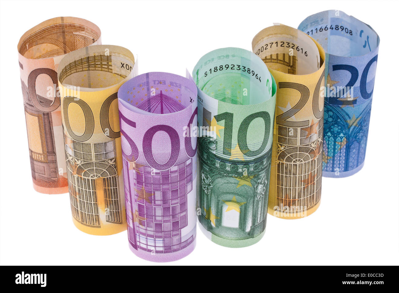 different euro of money notes on white background, verschiedene Euro ...