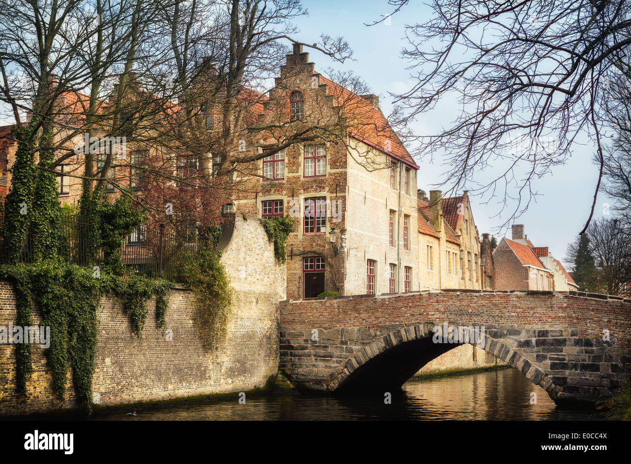 Romantic medieval Bruges, the most famous old city in Flanders, Belgium ...