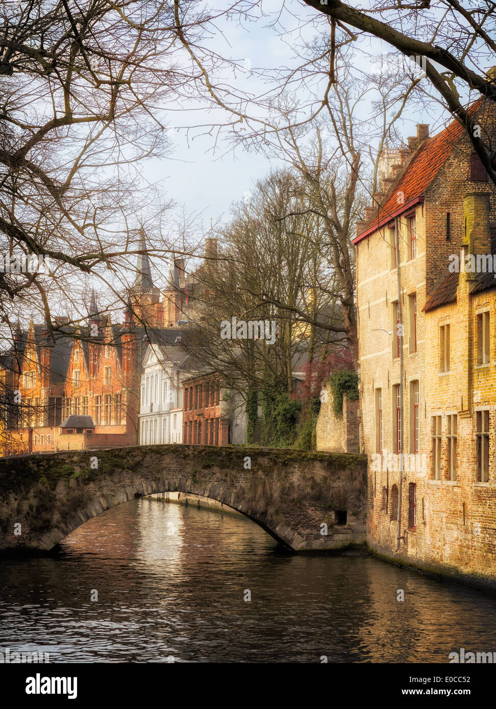 Romantic medieval Bruges, the most famous old city in Flanders, Belgium ...