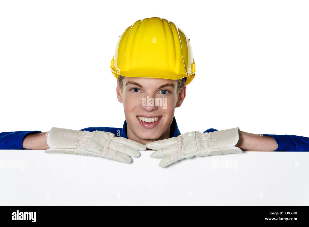 Ein lehrling als handwerker mit leerer tafel hi-res stock photography ...
