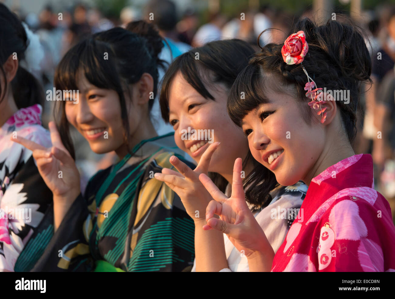 Women in colorful kimono during Tenji Matsuri Festival, Osaka, Japan ...