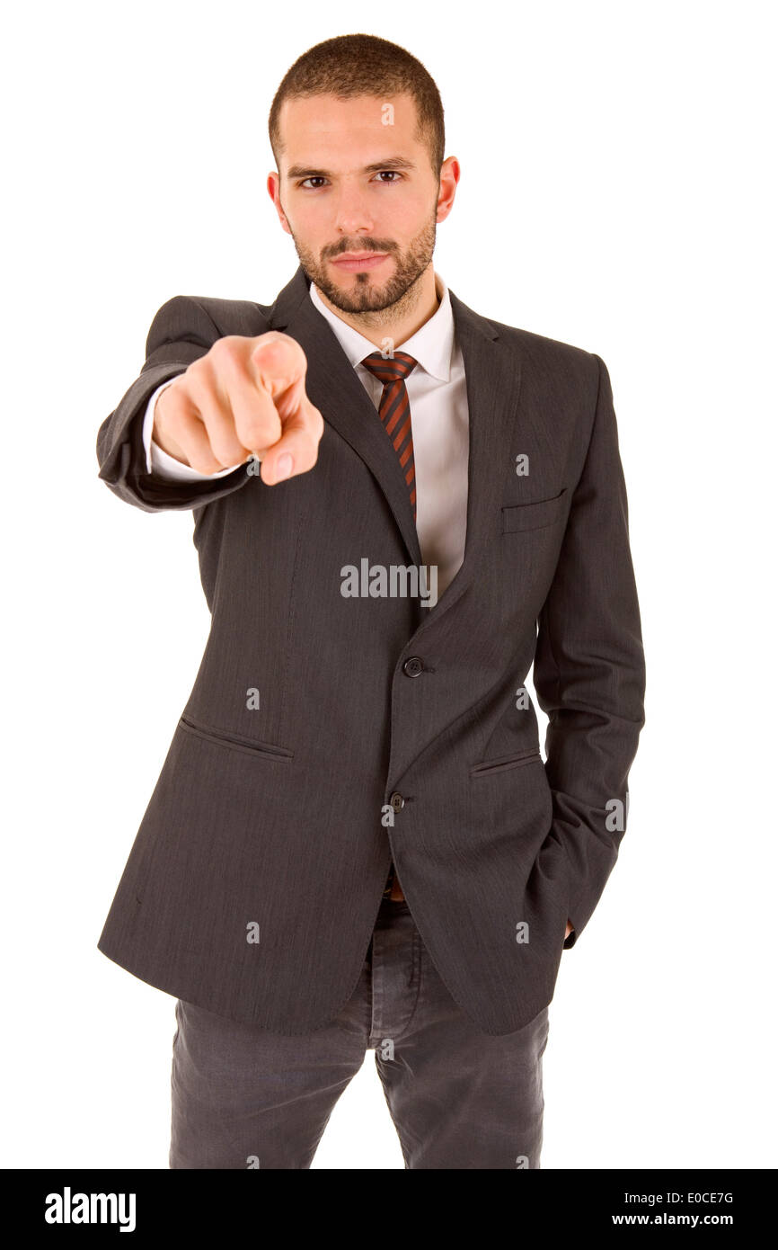 young business man pointing, isolated on white Stock Photo - Alamy