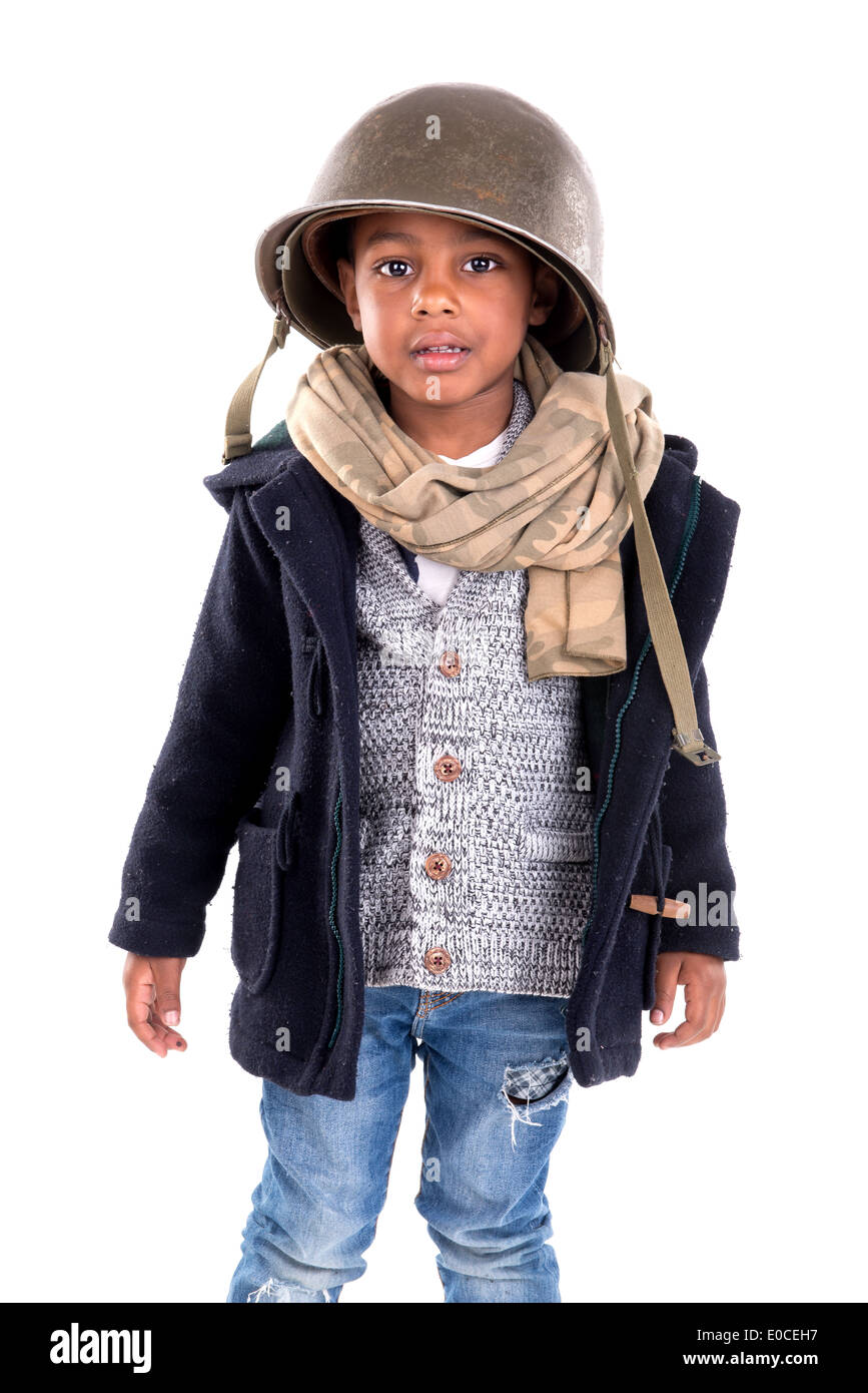 Young boy soldier isolated in white Stock Photo - Alamy