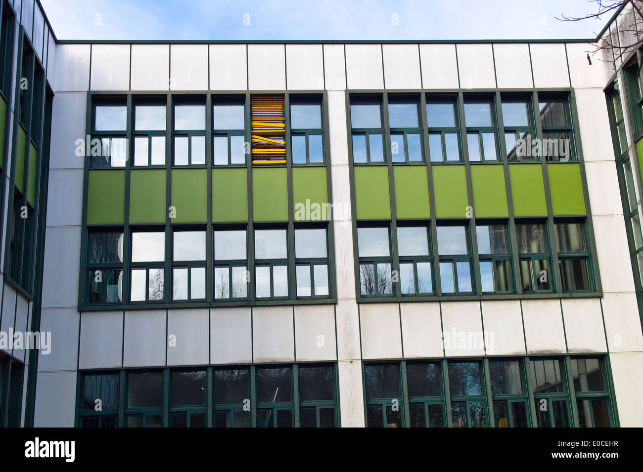 The building of a school from the outside takes photos. A window a ...