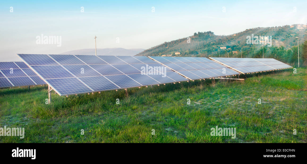 Solar panels hit by the rays of the sun Stock Photo - Alamy