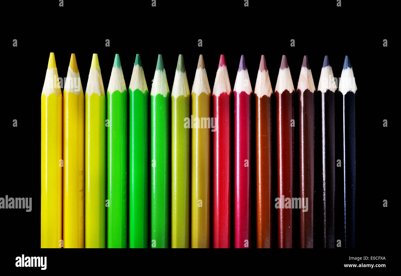 Color Pencil Crayons with autumn colors ordered in chromatic scale, on ...