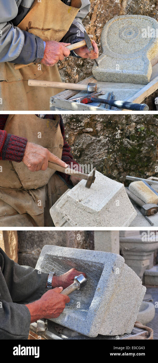 Stonemason. Hands detail of craftsman at work Stock Photo - Alamy