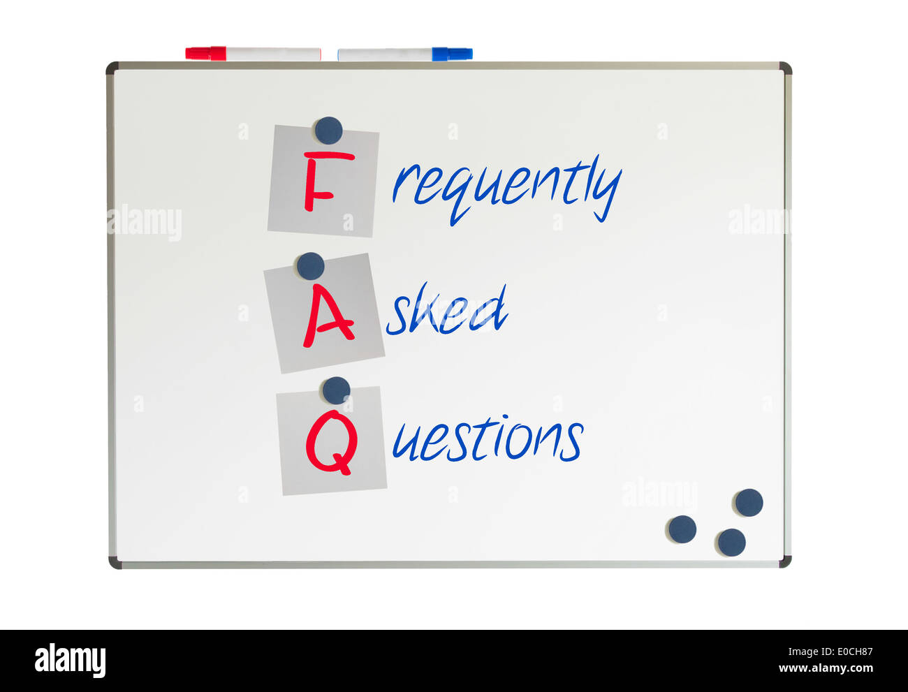 FAQ written on a whiteboard isolated on white Stock Photo - Alamy