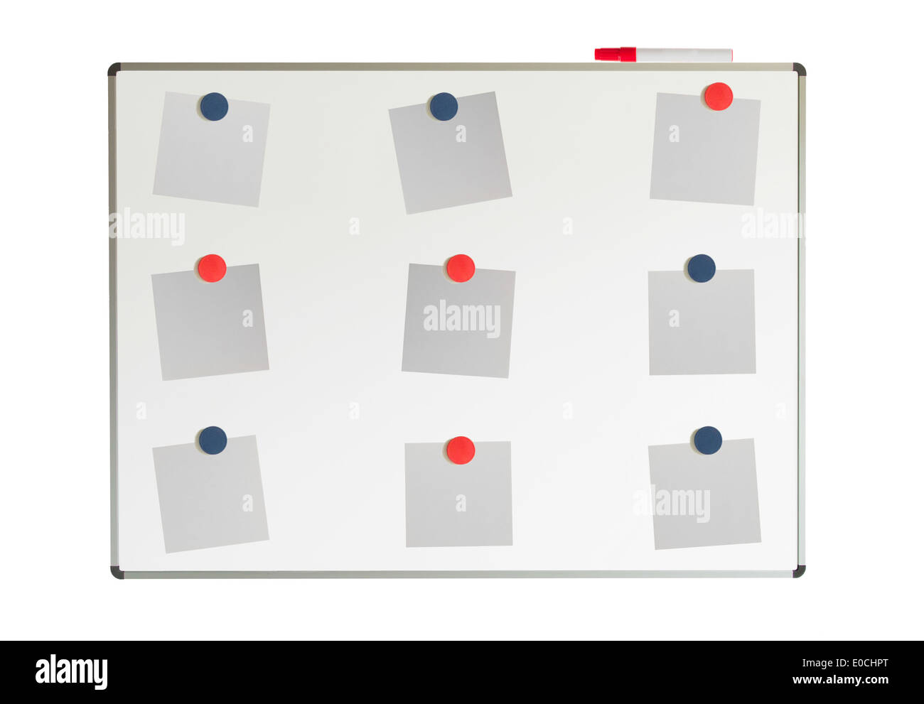 Whiteboard with papers and magnets isolated on white Stock Photo - Alamy