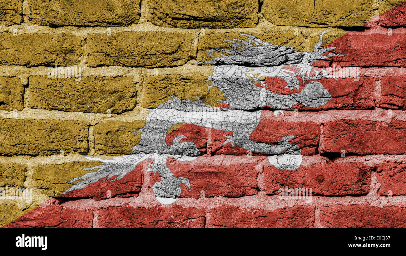 Very old brick wall texture flag of Bhutan Stock Photo - Alamy