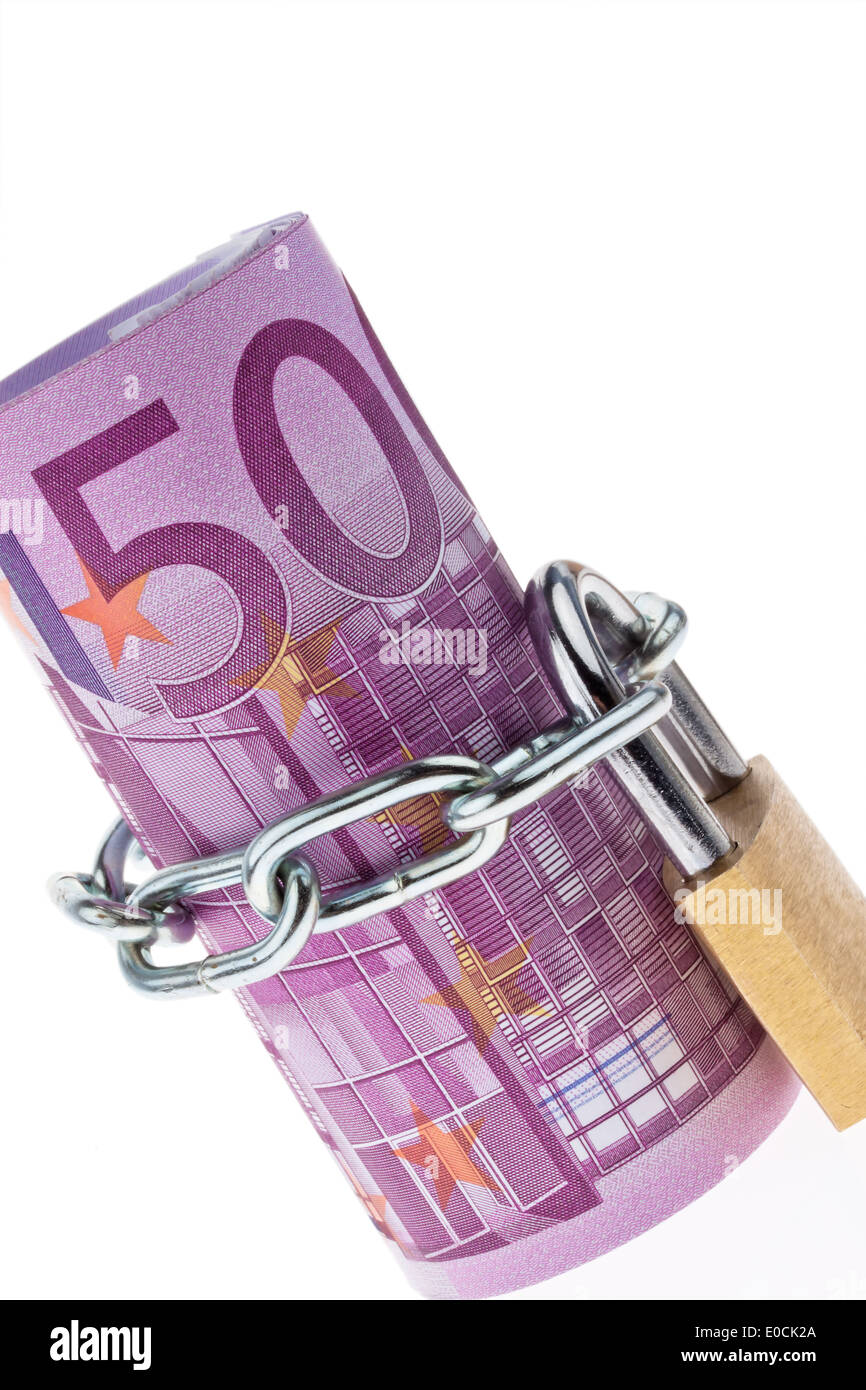 500 euros geldschein abgeschlossen mit einer kette hi-res stock ...
