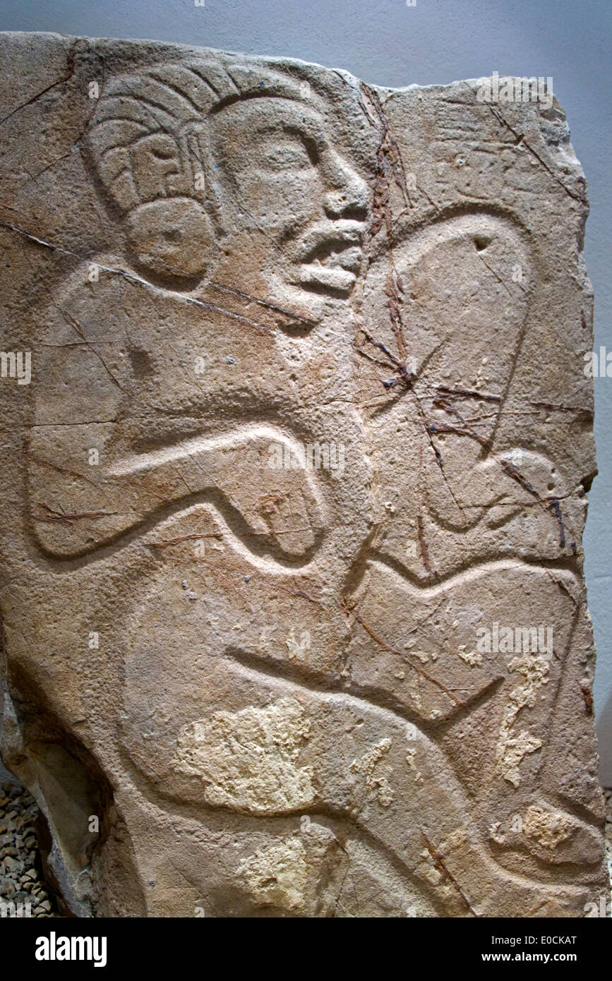 Dancer engraved on stone stela Zapotec civilization Monte Alban museum ...