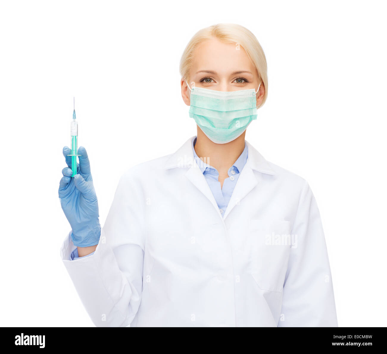 doctor in mask holding syringe with injection Stock Photo - Alamy