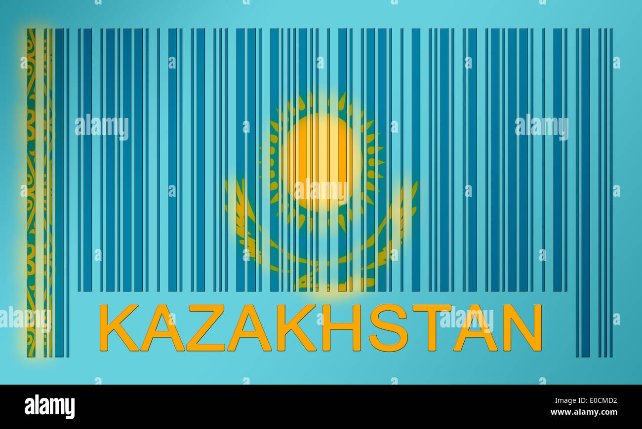 Flag of Kazakhstan painted on barcode surface Stock Photo - Alamy