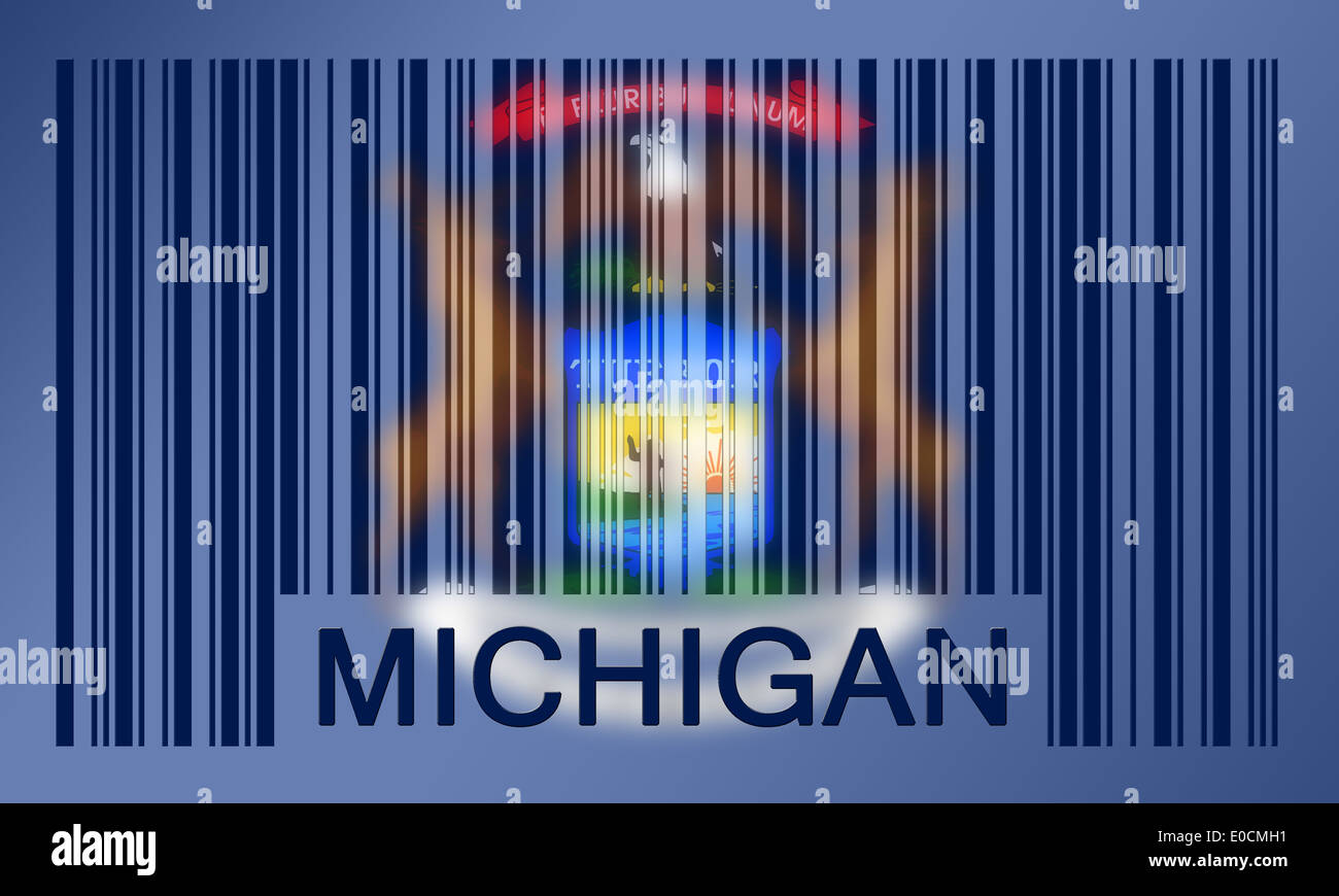 Flag of the US state of Michigan painted on barcode surface Stock Photo ...